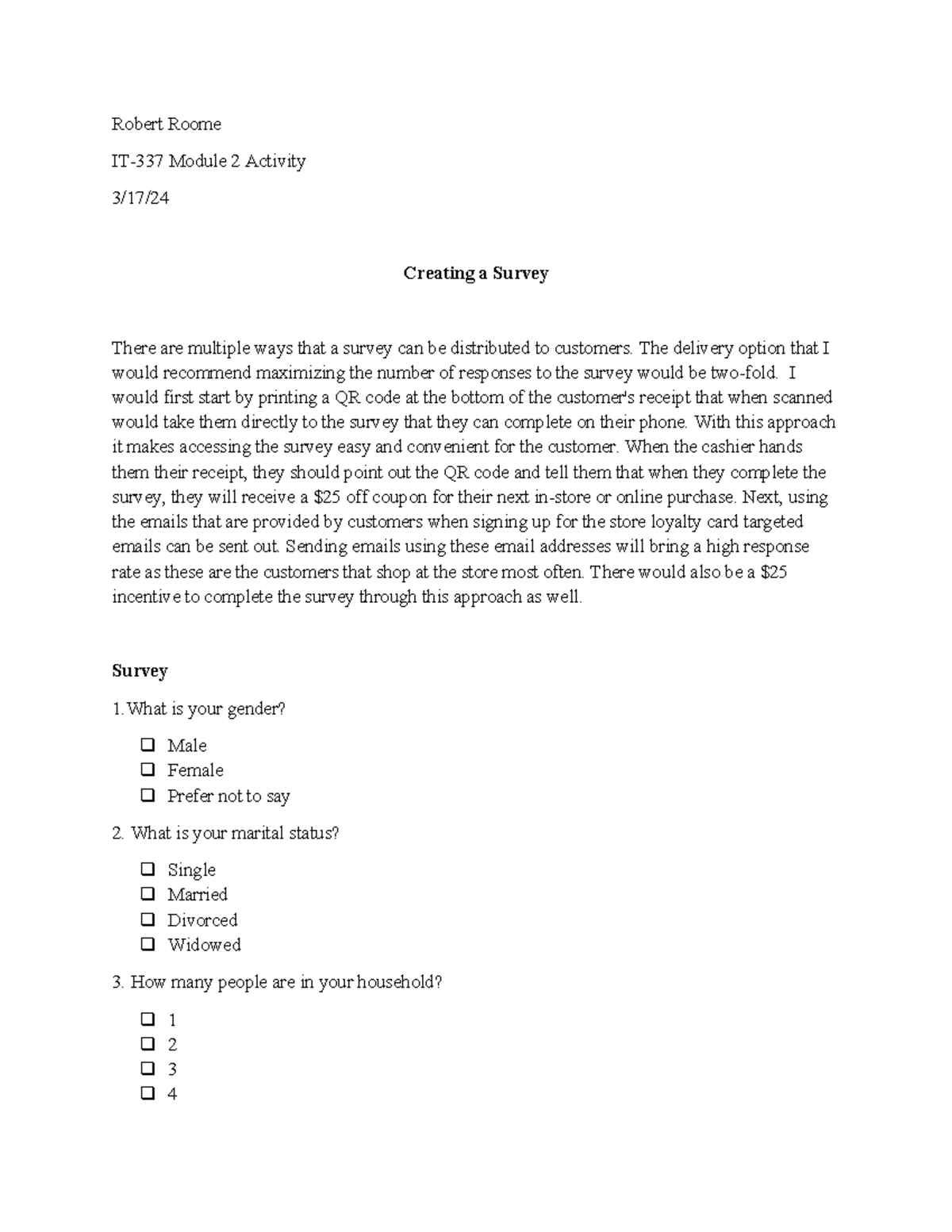 IT-337 Creating a Customer Survey for Module 2 Activity - Studocu