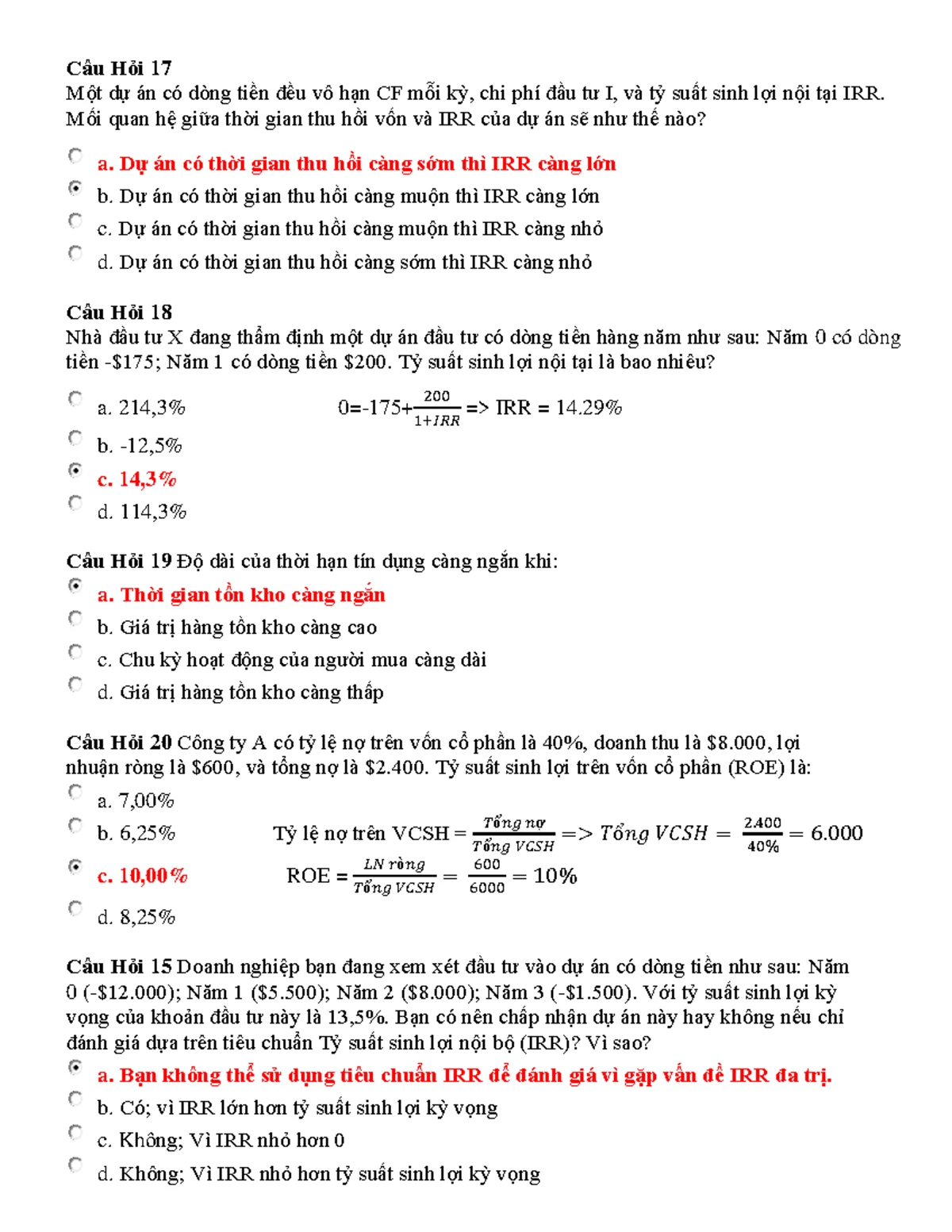 ÔN TẬP THI HỌC KỲ TRẮC NGHIỆM QUẢN TRỊ TÀI CHÍNH - QUẢN TRỊ TÀI CHÍNH Ph ầ n 1 Câu 1: Thông th ...