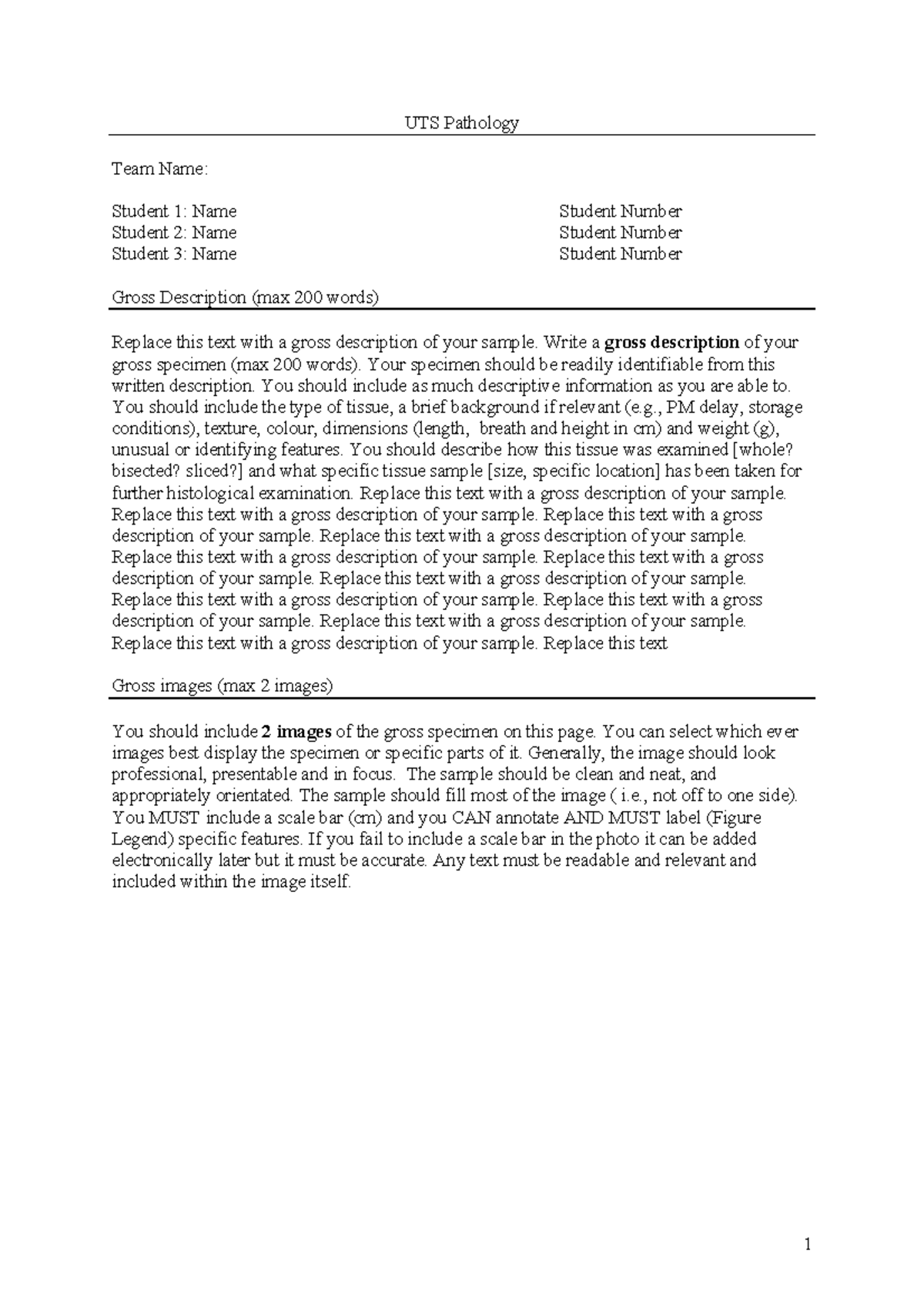 UTS Pathology Histology Report: Gross & Microscopic Descriptions - Studocu