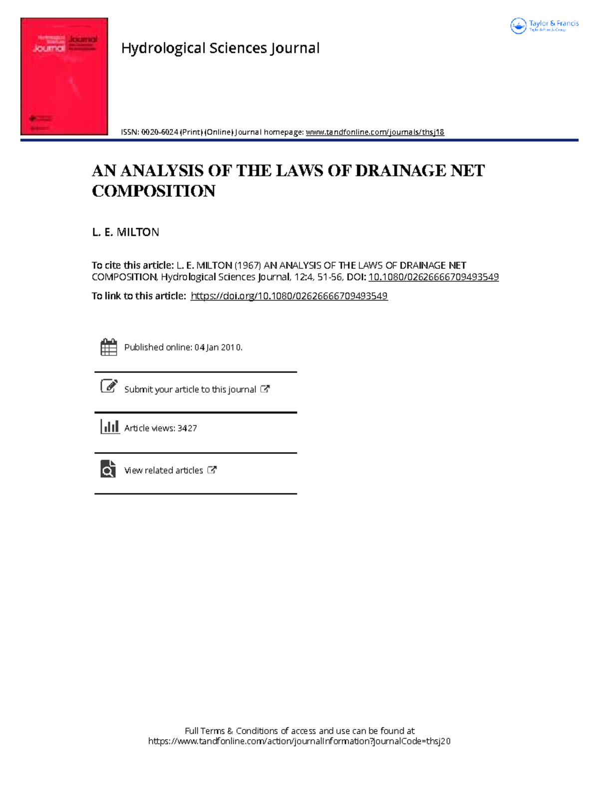 AN Analysis OF THE LAWS OF Drainage NET Composition - Hydrological Sciences Journal ISSN: 0020 ...