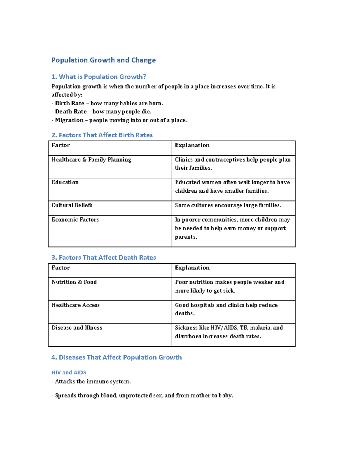 Population Growth Change: Grade 7 Study Notes - Studocu