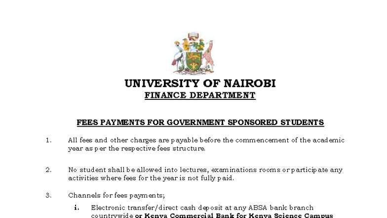 UON FINANCE DEPT: Fees Payment Guidelines for Gov't Sponsored Students ...