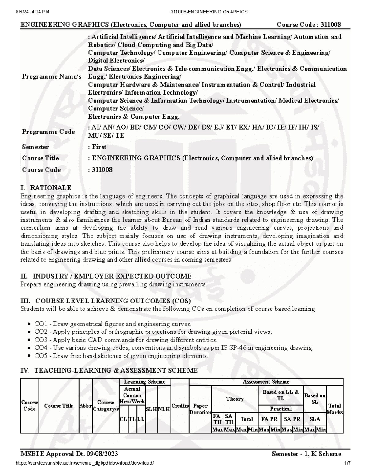 311008 - Engineering Graphics Course Overview & Learning Outcomes - Studocu