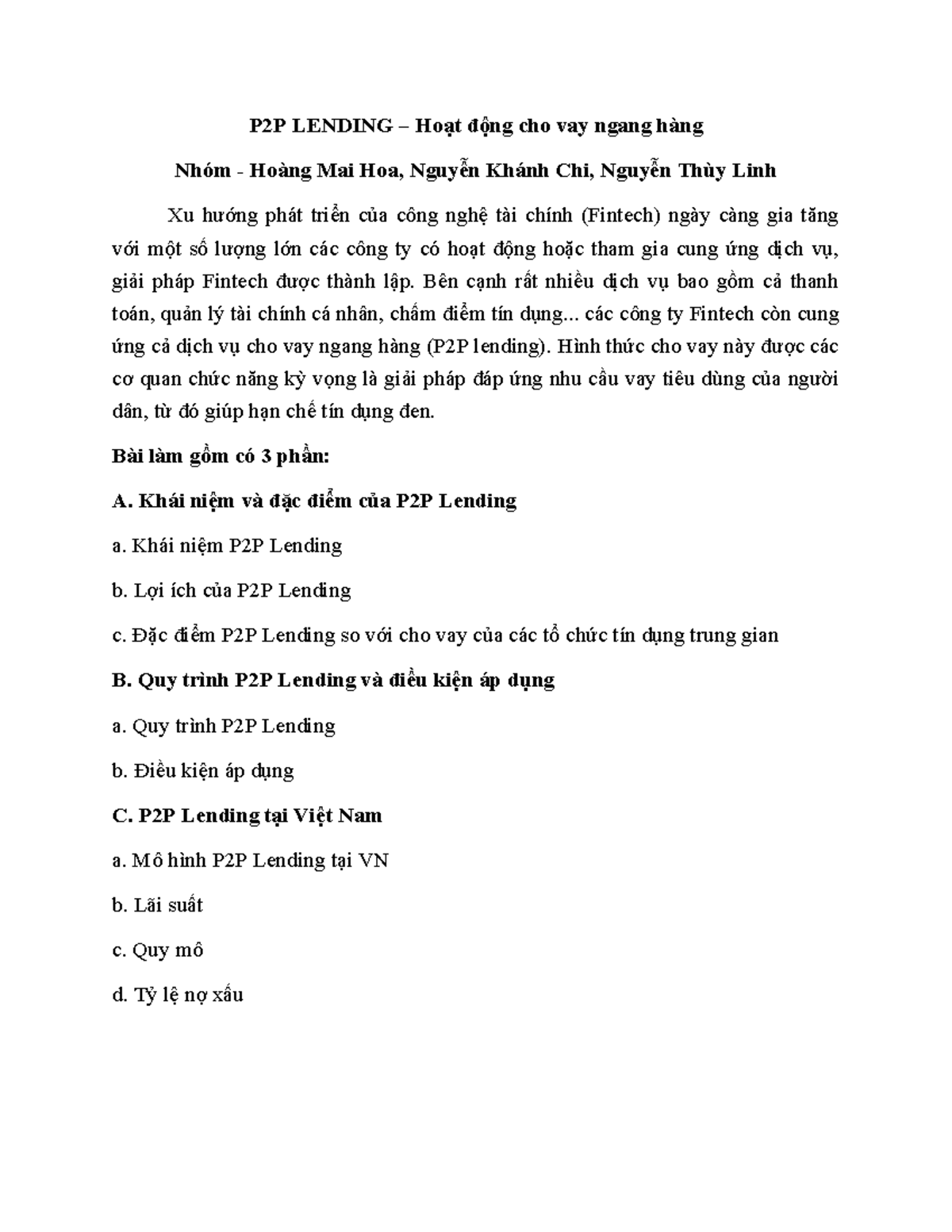 P2P Lending: Xu Hướng và Thực Trạng Tại Việt Nam (P2P-2023) - Studocu