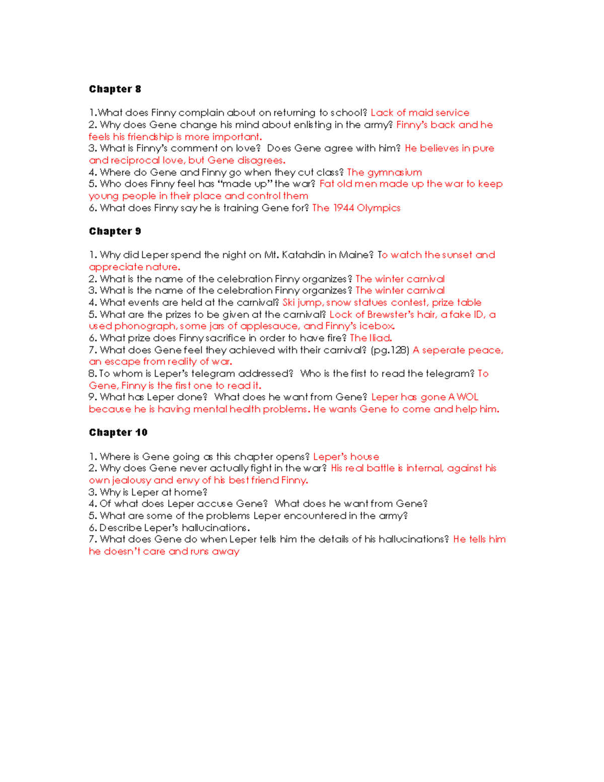 Separate Peace Study Guide: Chapters 8-10 Analysis - Studocu