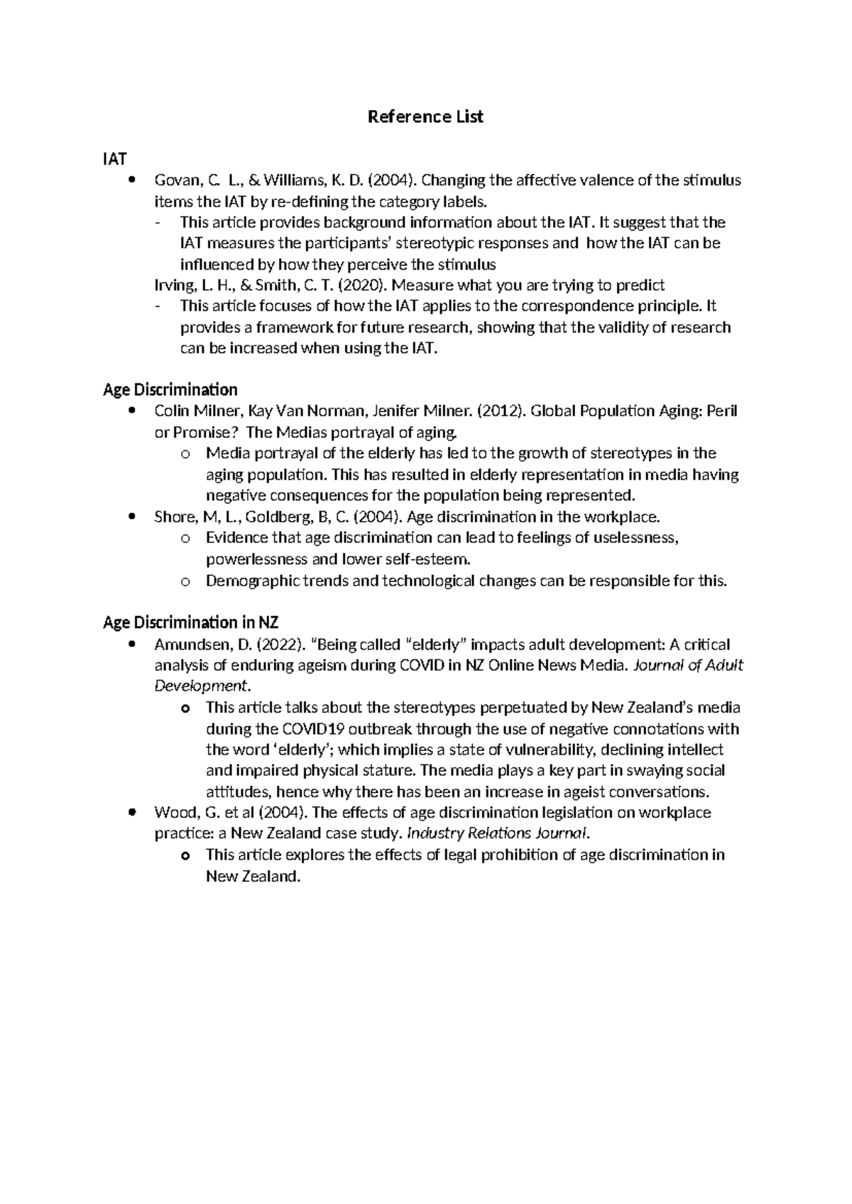 Reference List for Labs: IAT & Age Discrimination Studies - Studocu