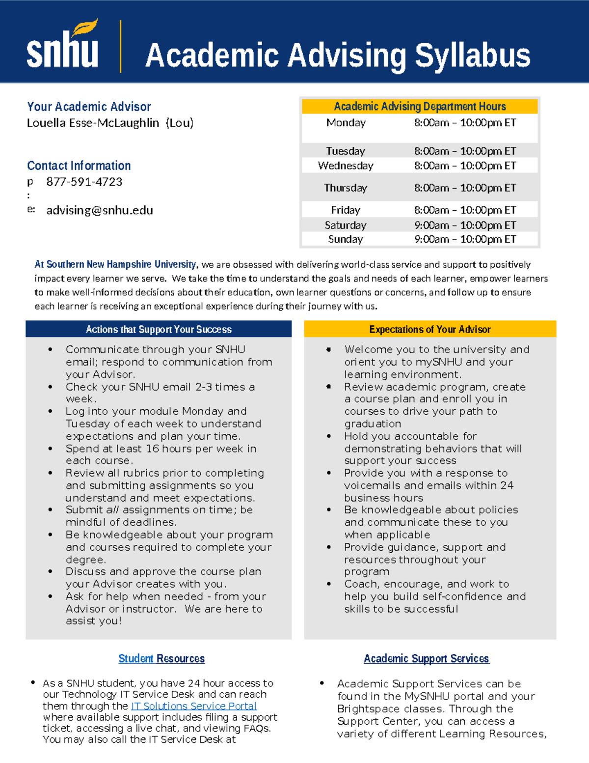 SNHU Academic Advising Syllabus Overview (Effective 1-10-23) - Studocu