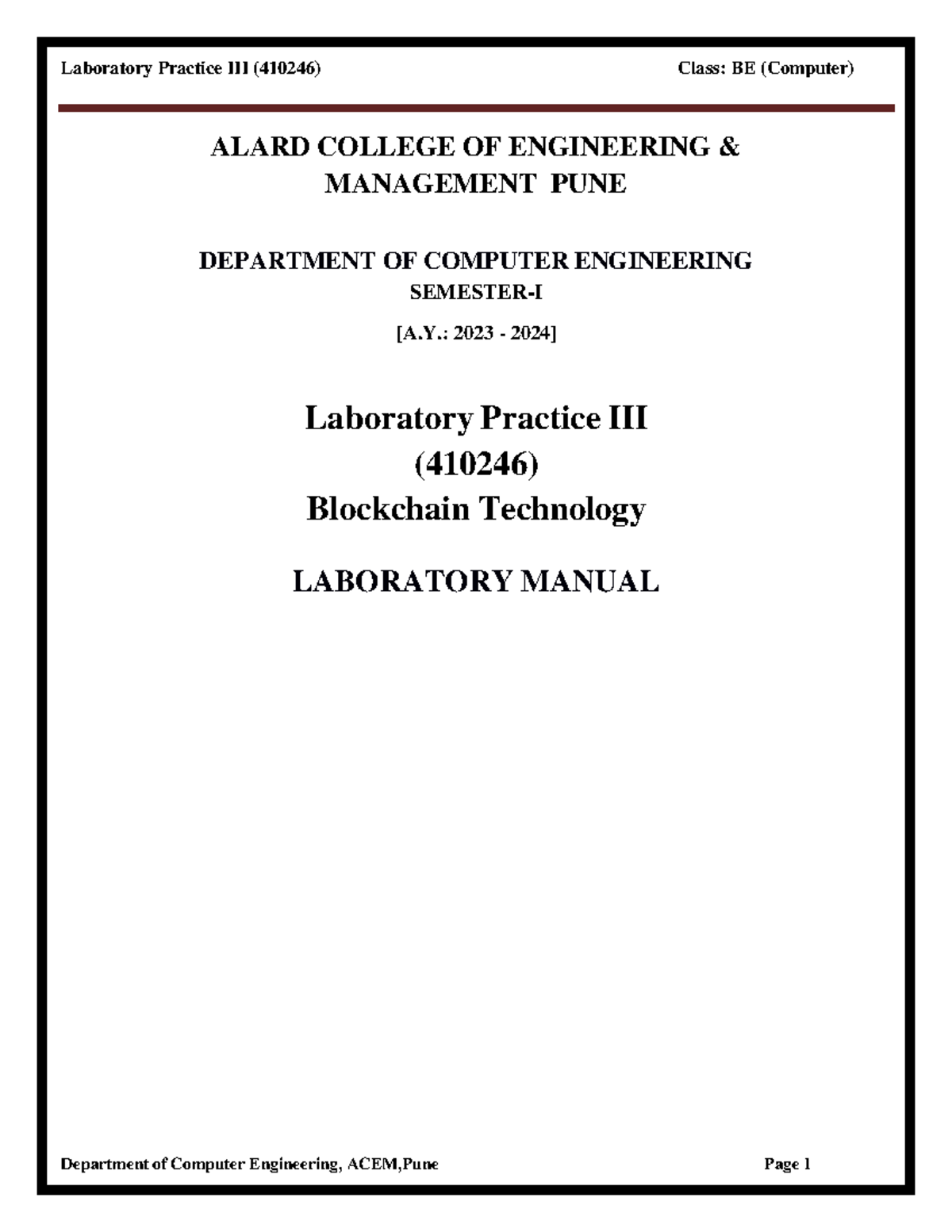 Laboratory Practice (410246) Manual: Blockchain Technology 2023-24 ...