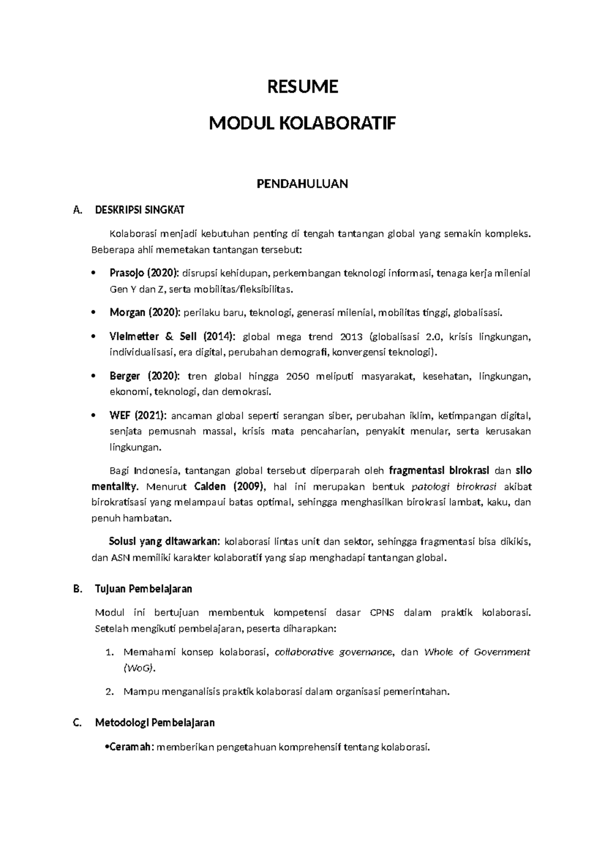 Resume Modul Kolaboratif: Memahami Kolaborasi dalam Pemerintahan - Studocu