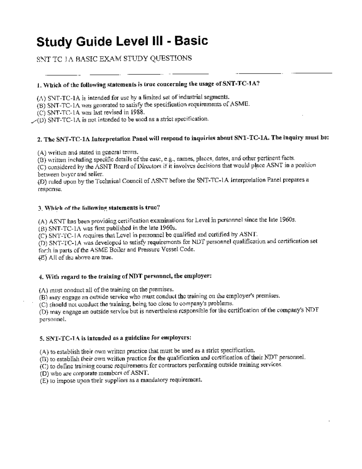 126588562 Copy of ASNT Level III in Basic Questions and Answers - Study Guide Level Basic SNT TC ...