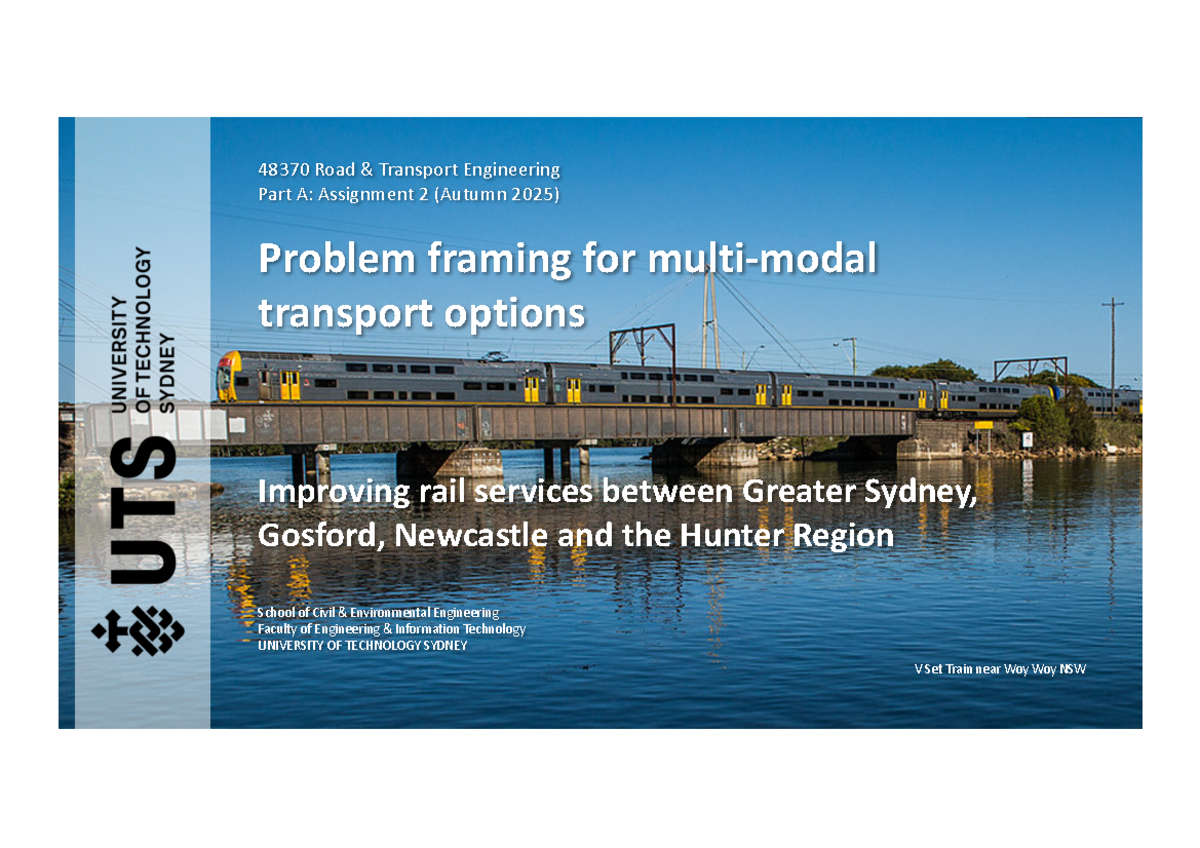 48370 Road Transport Engineering Assignment 2: Improving Rail Services ...