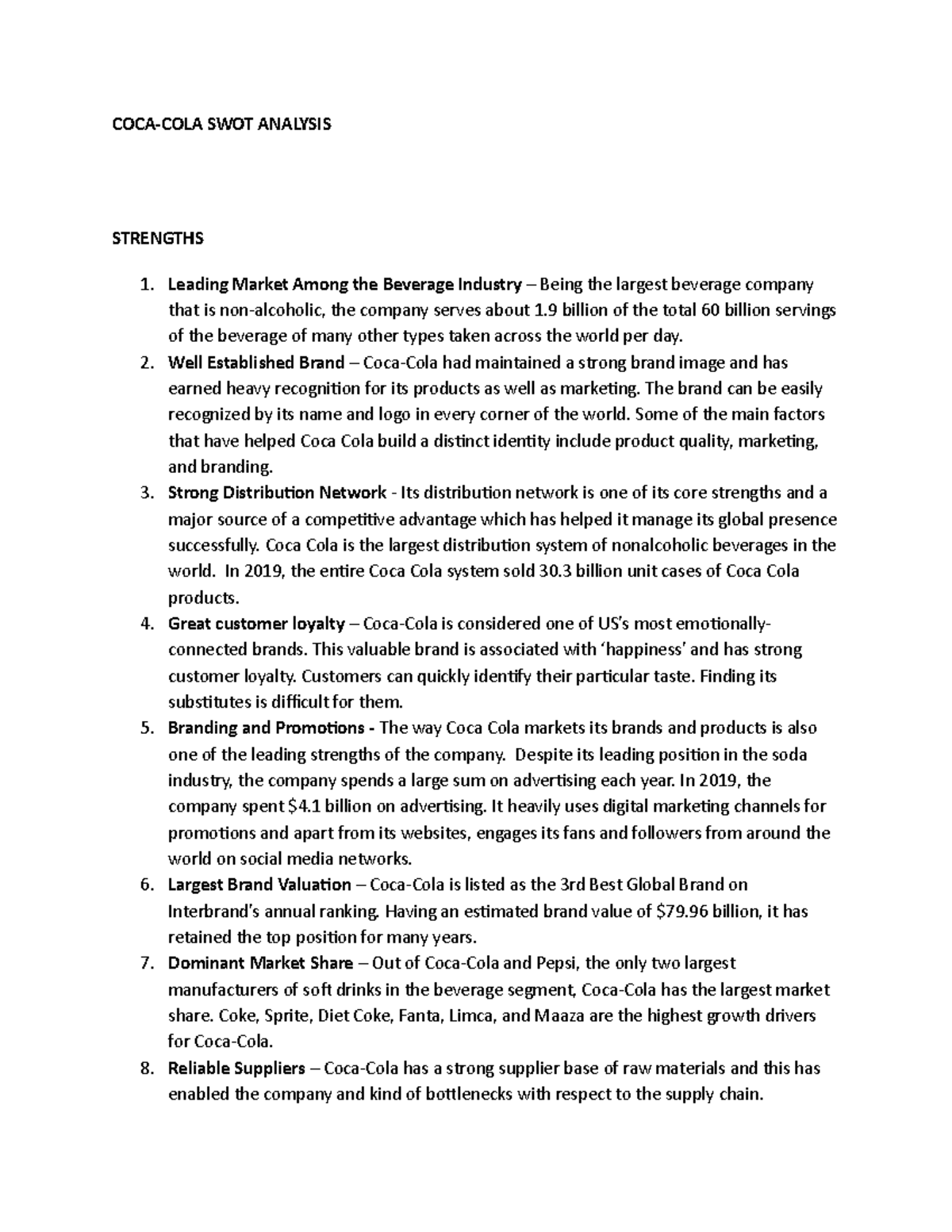 SWOT Analysis & Space Matrix of Coca-Cola: Strategies for Growth - Studocu