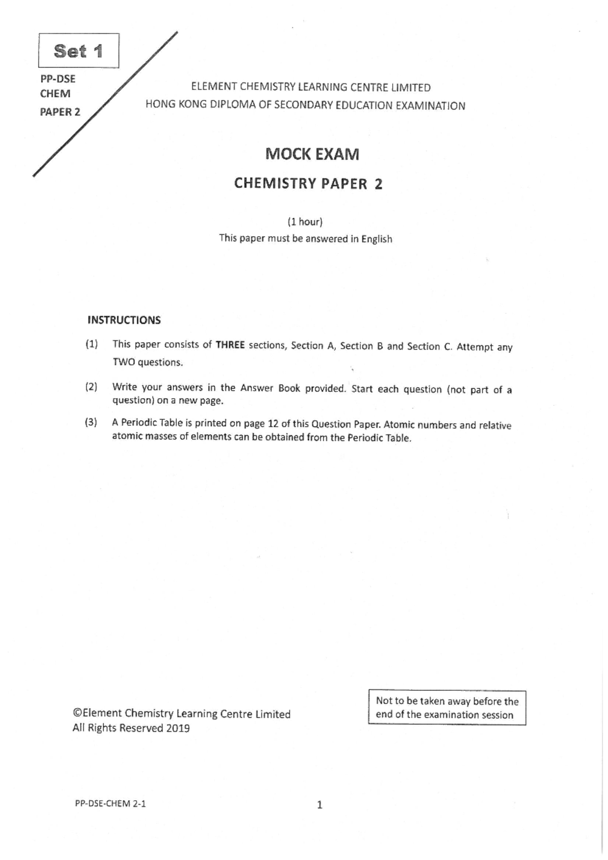 Mock Exam 2019: Chemistry Paper 2 (Set 1) - DSE Elements - Studocu