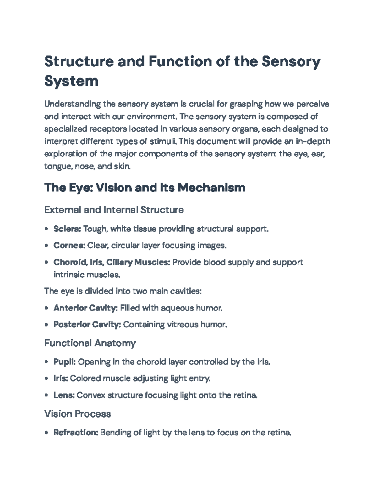 Structure and Function of the Sensory System - Biology 101 Overview ...