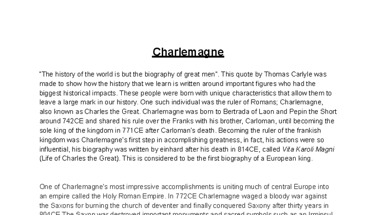 Charlemagne: The Impact of His Reign on European History - Studocu