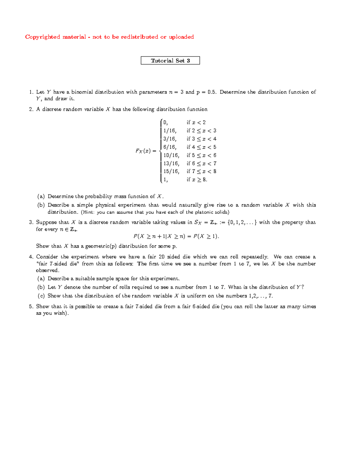 Tut 3 2025 - Binomial & Discrete Random Variables Analysis - Studocu
