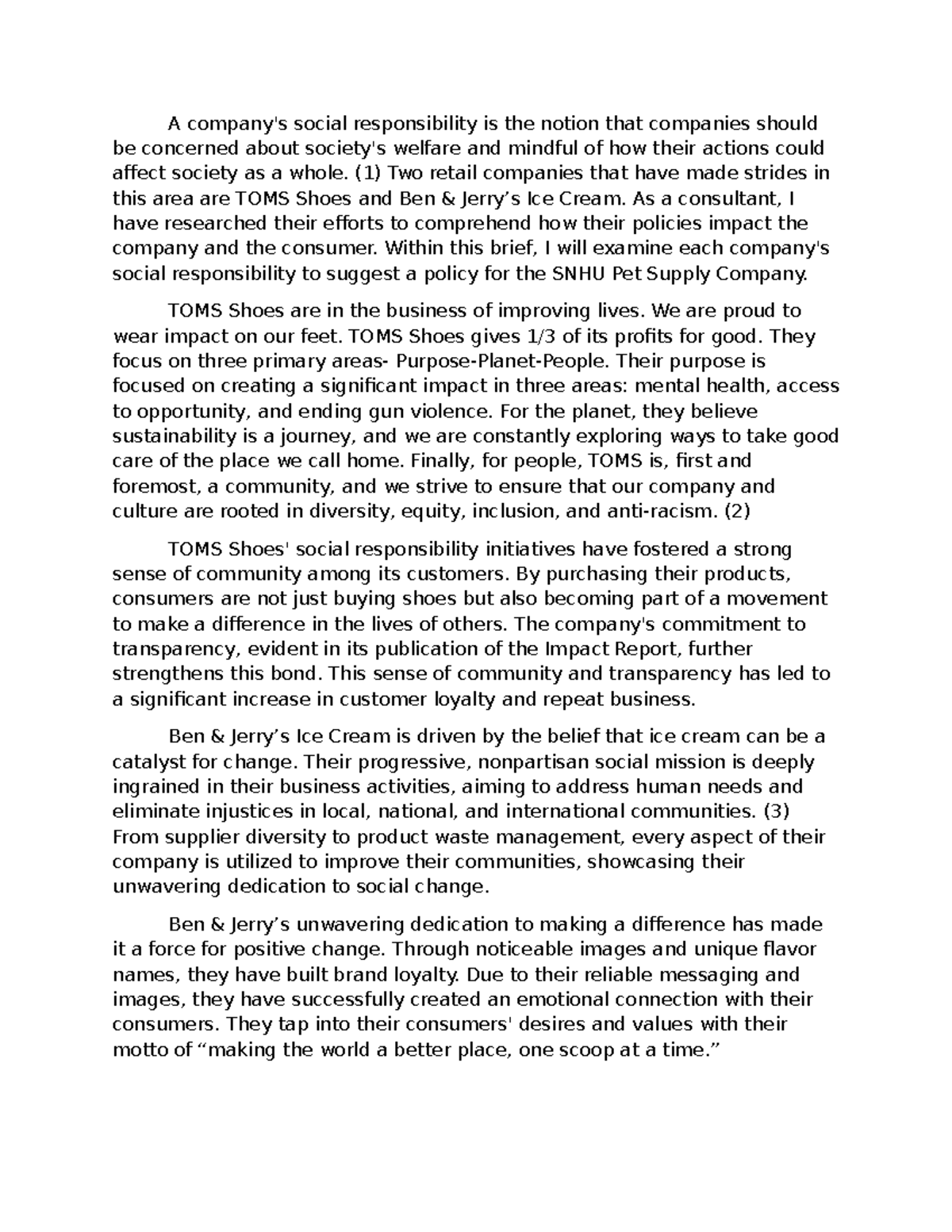 Bus 210 Module Five Assignment - A company's social responsibility is ...