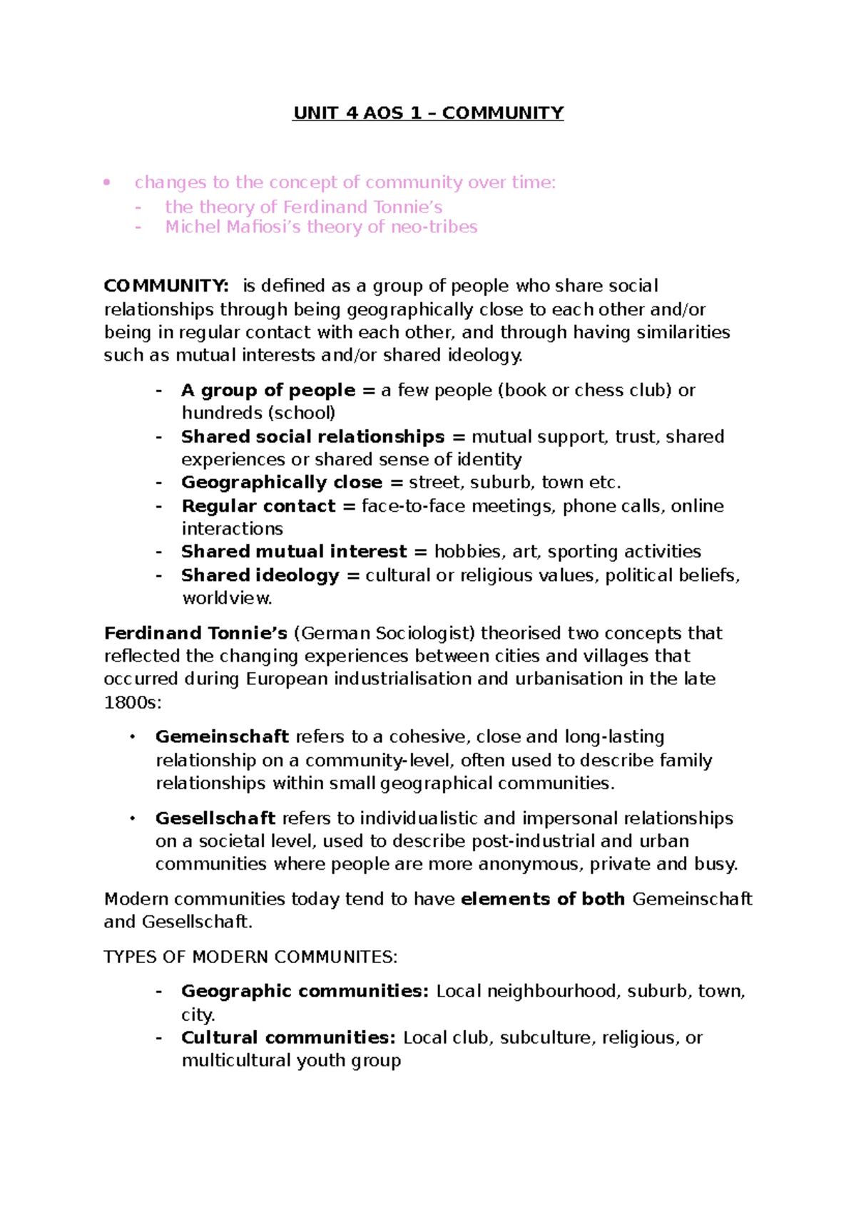 Unit 4 AOS 1 Community: Changes in the Concept of Community Over Time ...