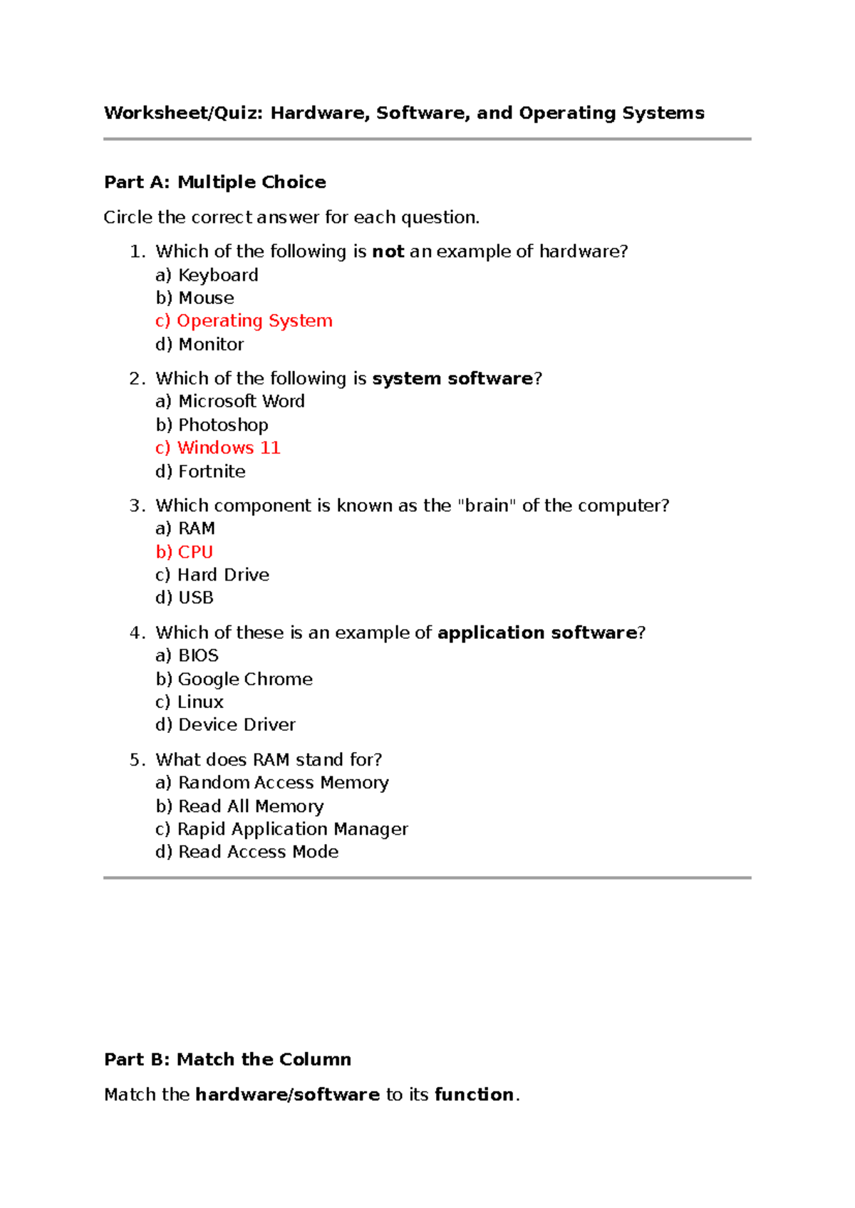Introduction to Hardware, Software, and OS - MCQ & Short Answers - Studocu