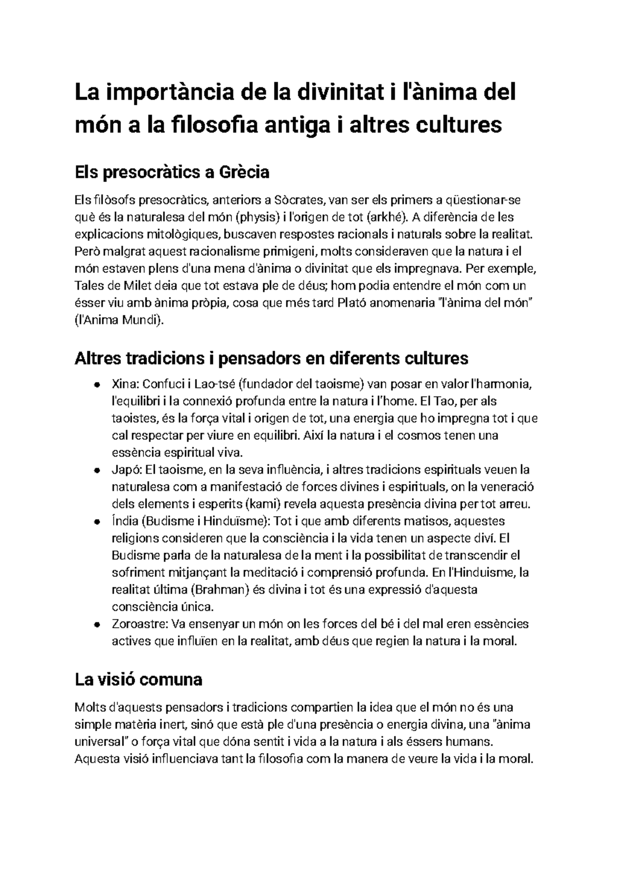 Importància de l'ànima a l'antiguitat: Filosofia i Cultures - Studocu