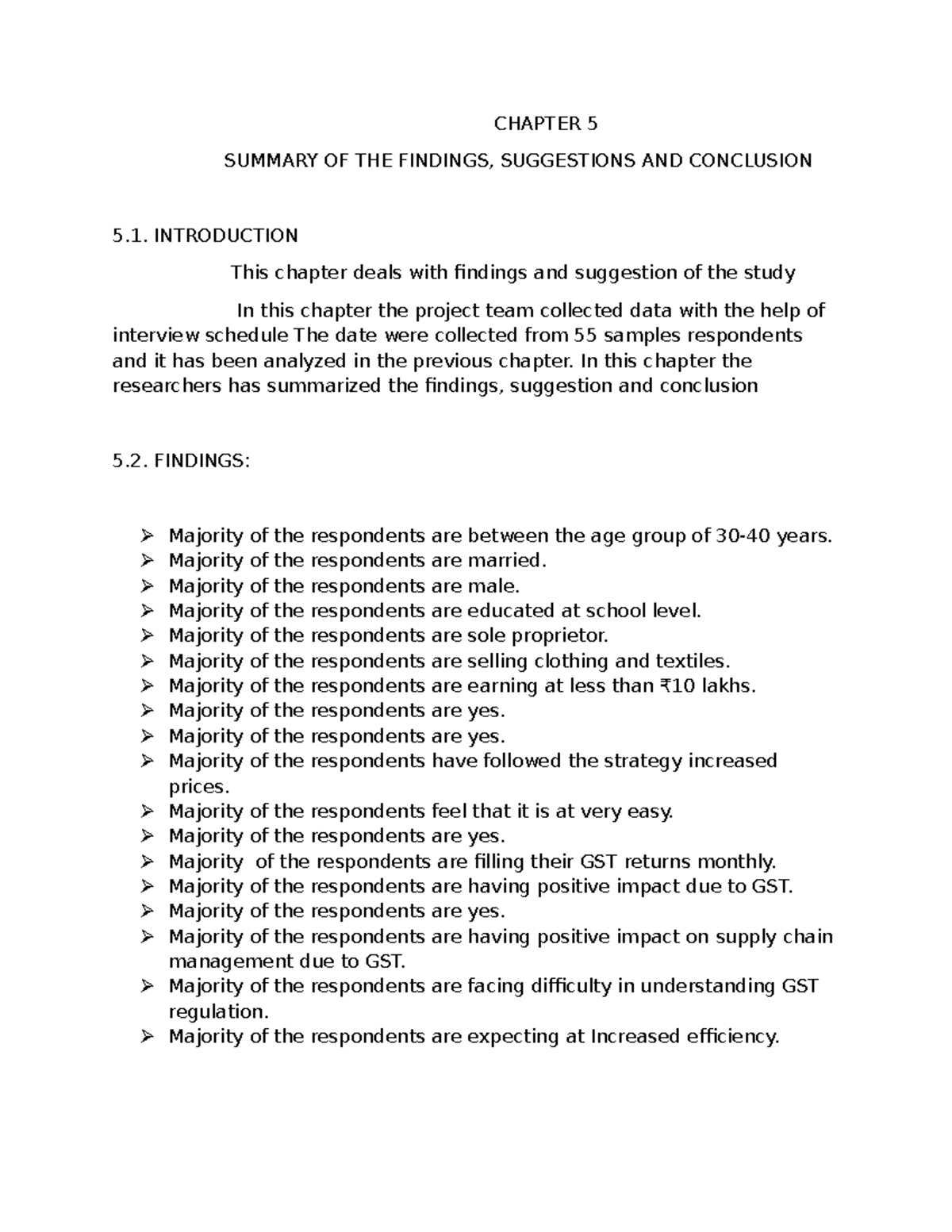 CHAPTER 5 SUMMARY OF FINDINGS & CONCLUSIONS - DOC-20250407-WA0013 - Studocu