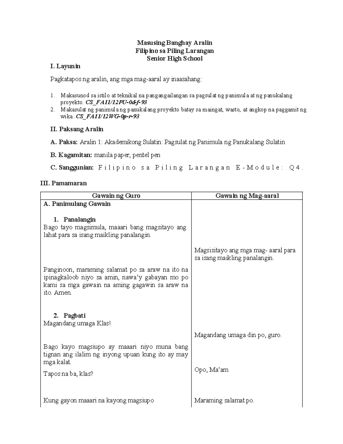 MRS. Lacerdo SHS DLP (editable) - Masusing Banghay Aralin Filipino sa ...