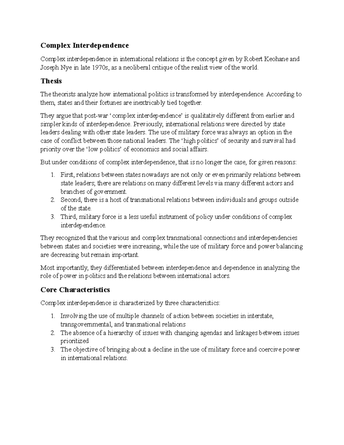 Complex Interdependence Theory - Complex Interdependence Complex ...