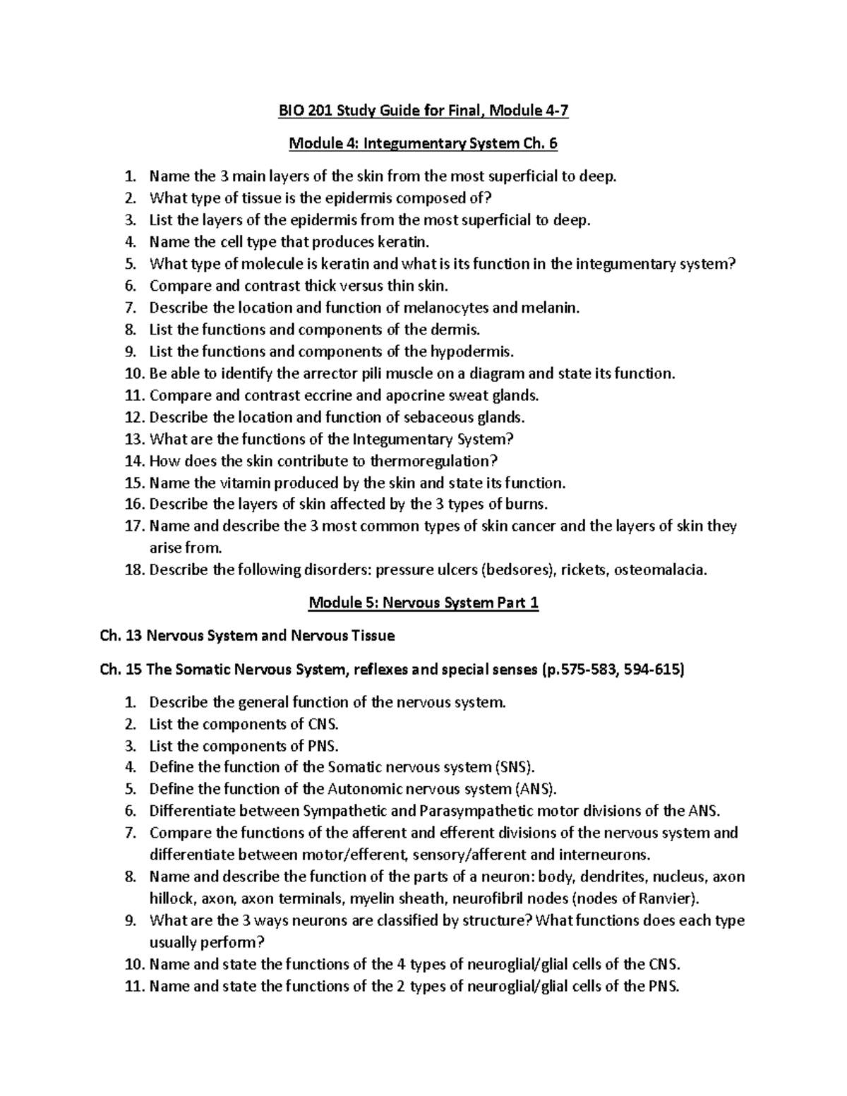 BIO 201 Final Exam Study Guide: Modules 4-7 Overview Spring A 2024 ...