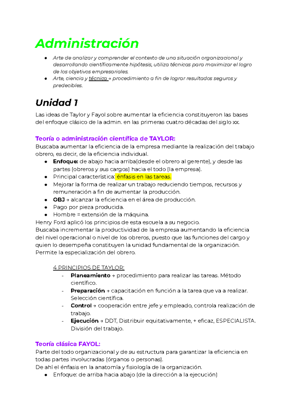 Administración - resumen 1 parcial (tp) - Administración Arte de ...