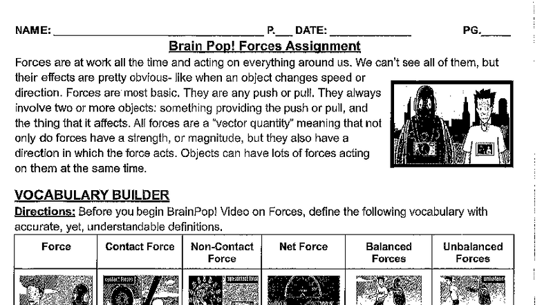 Brain Pop! Forces Assignment Overview and Vocabulary Guide - Studocu