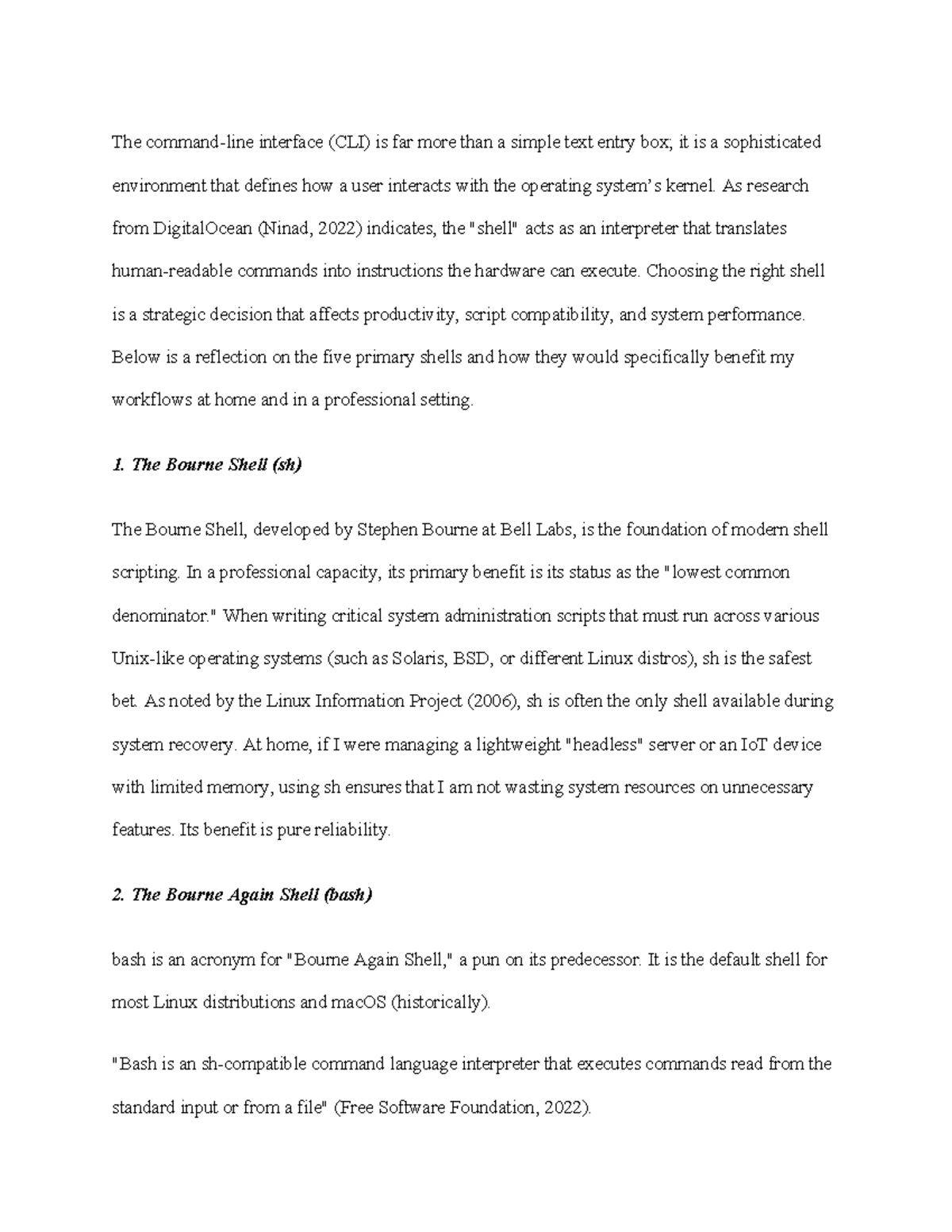 LJ U6 CS 3307 - Exploring Linux Shells: A Comparative Analysis - Studocu