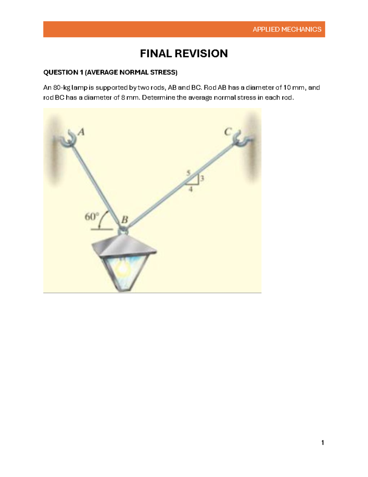 APPLIED MECHANICS FINAL REVISION: STRESS & LOADING QUESTIONS - Studocu