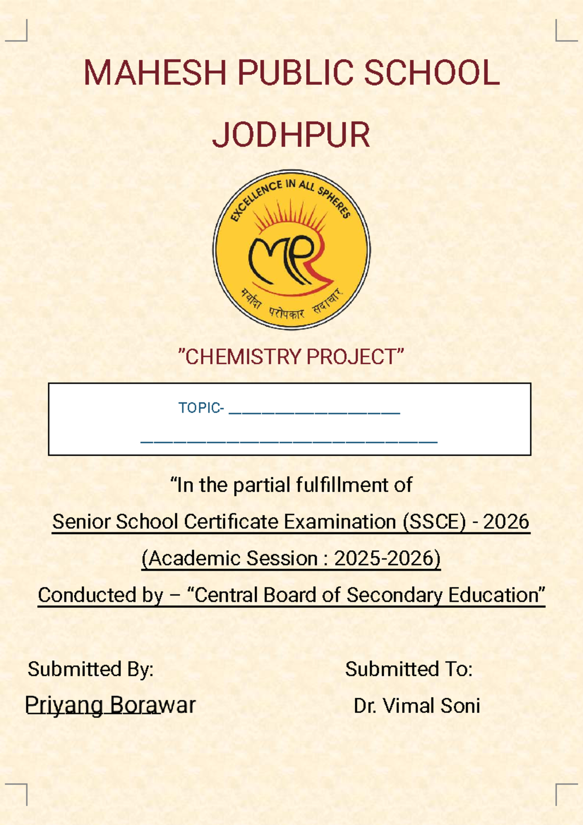 Front Page - Chemistry Project Report-1 - JEE practice PYQs - MAHESH ...