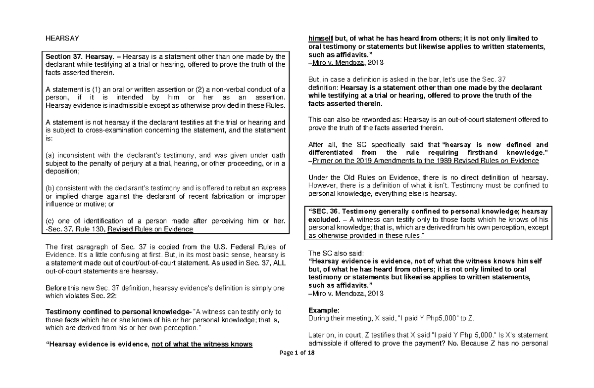 HEARSAY: Understanding Section 37 of the Revised Rules on Evidence ...