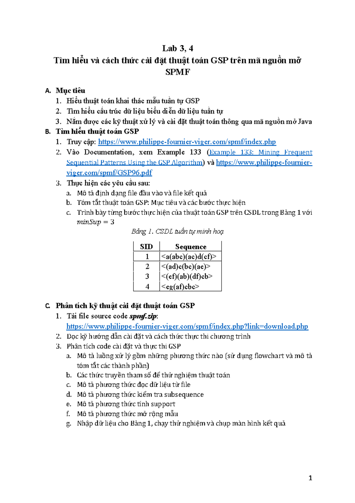 Lab 3-4: Khai Thác Mẫu Tuần Tự Với Thuật Toán GSP Trên SPMF - Studocu