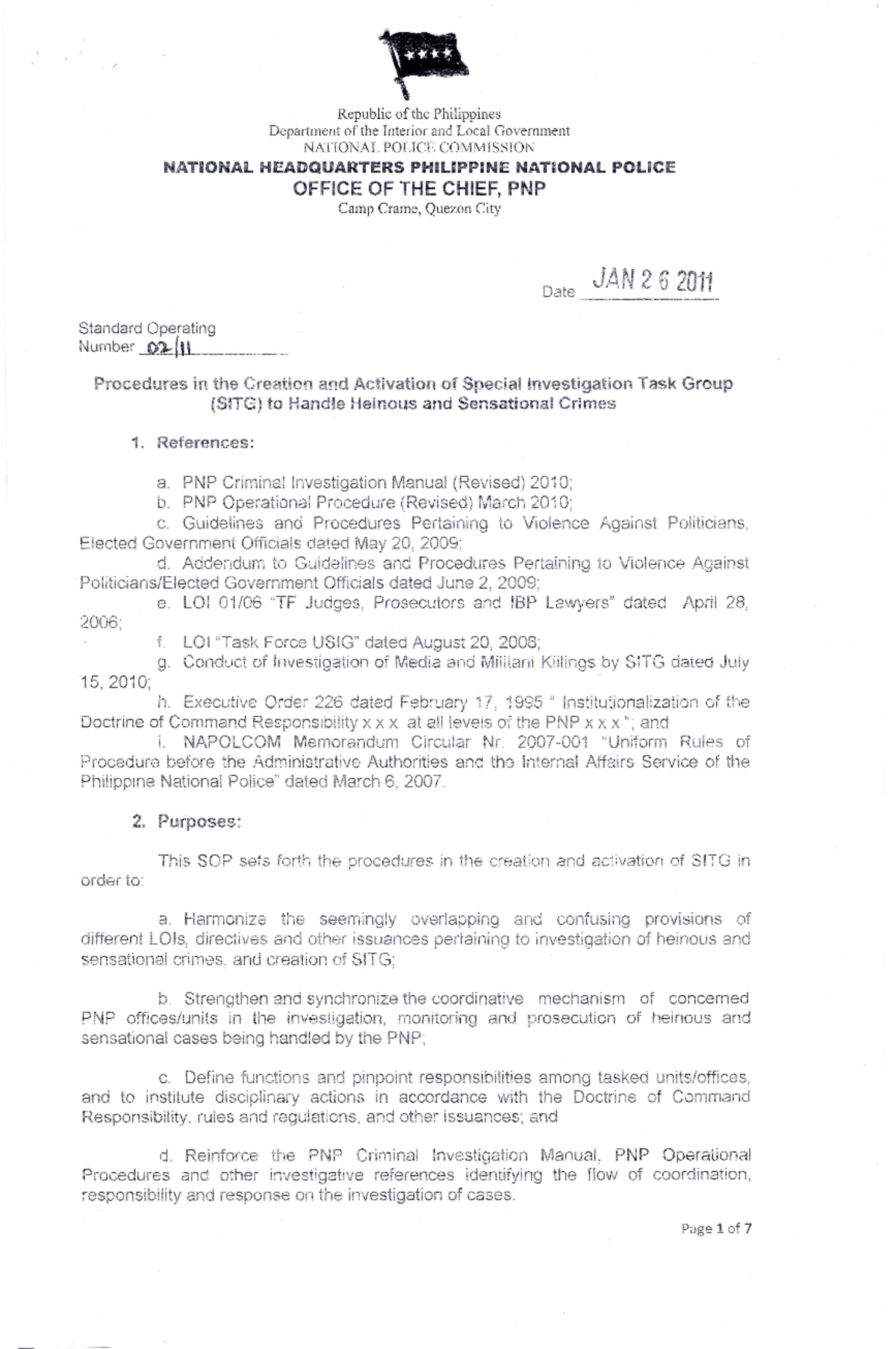 SOP on Creation & Activation of SITG for Heinous Crimes Management ...