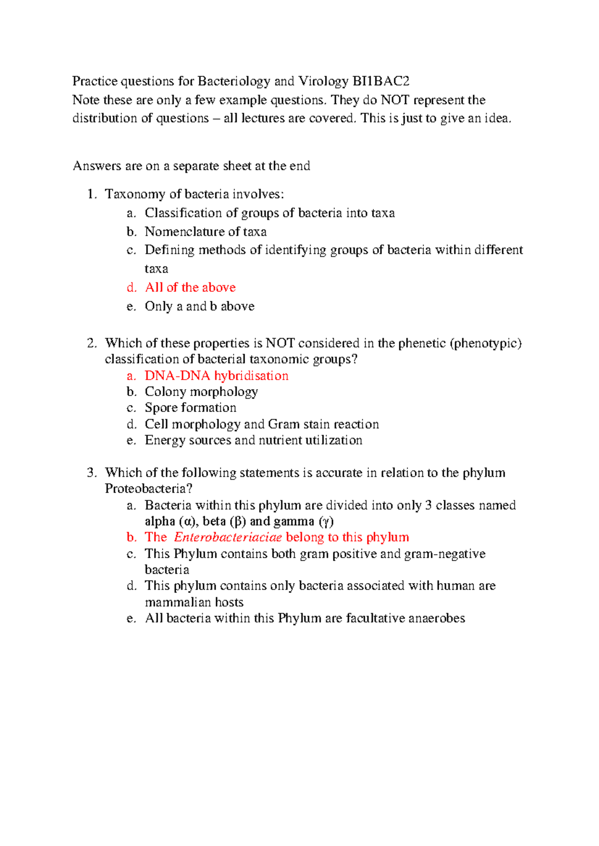 Bacteriology and Virology final exam preparation - Practice questions ...