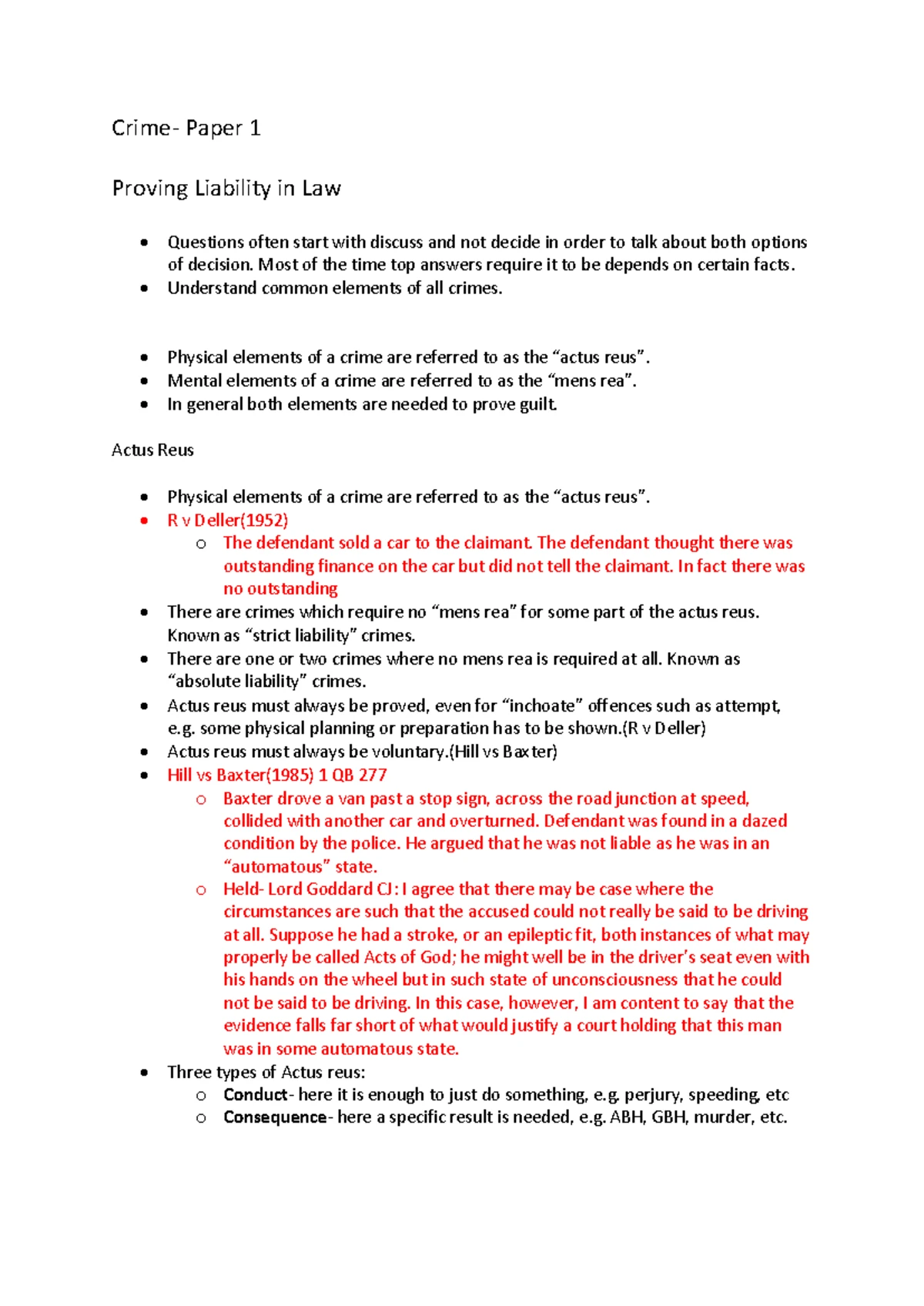 AQA A-Level Law Notes: Key Elements and Cases of Murder - Studocu