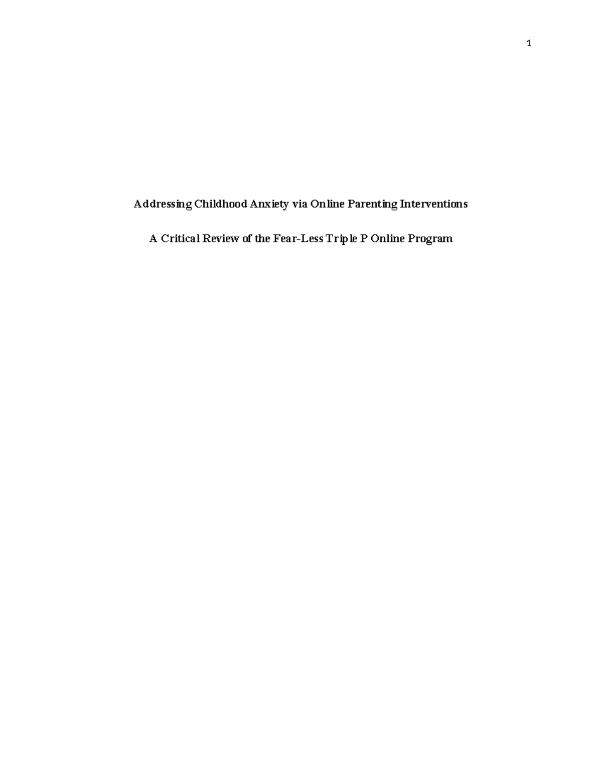 PSY70015 Critical Review of Triple P Fear-Less Online Program - Studocu