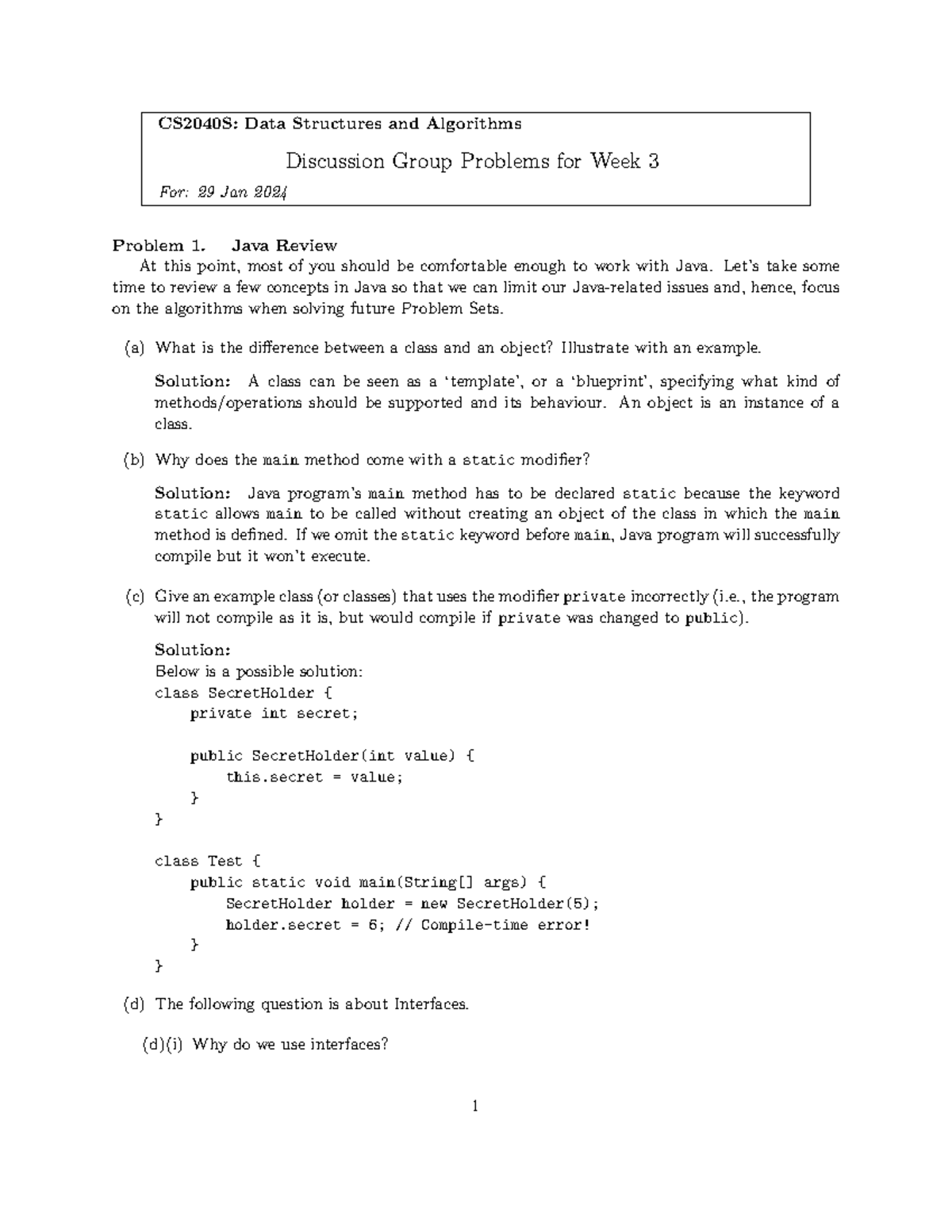 CS2040S: Week 3 Tutorial Solutions on Data Structures & Algorithms ...