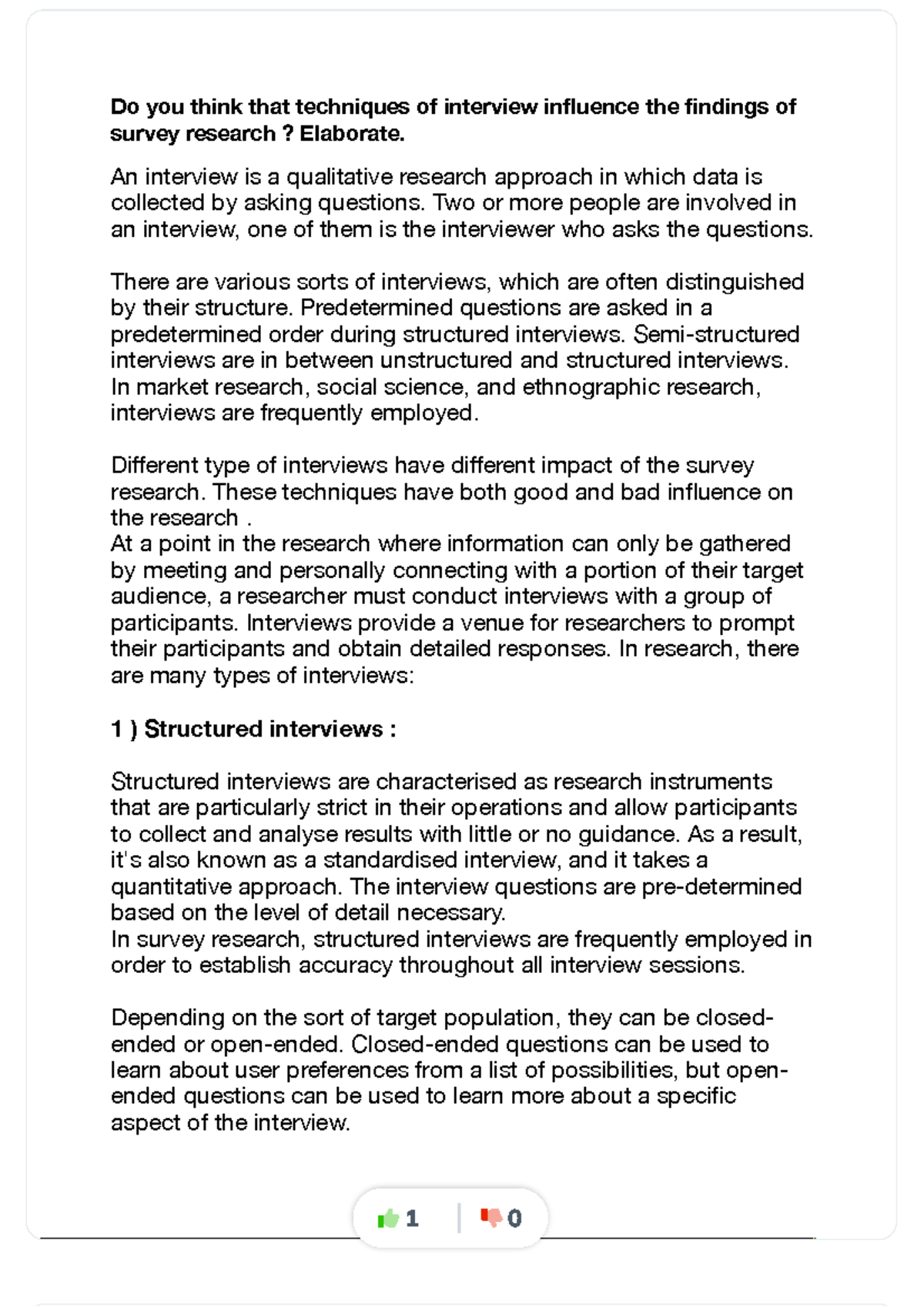 Survey Research Techniques: Summary of Interview Methods and Impact ...