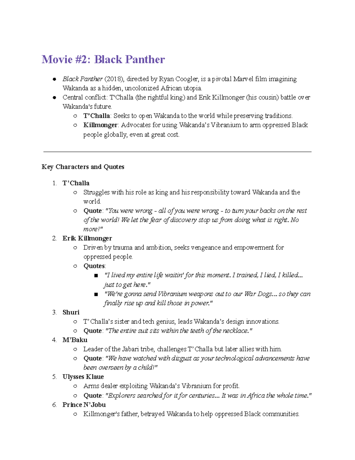 Black Panther Notes POL128: Key Themes and Character Analysis - Studocu