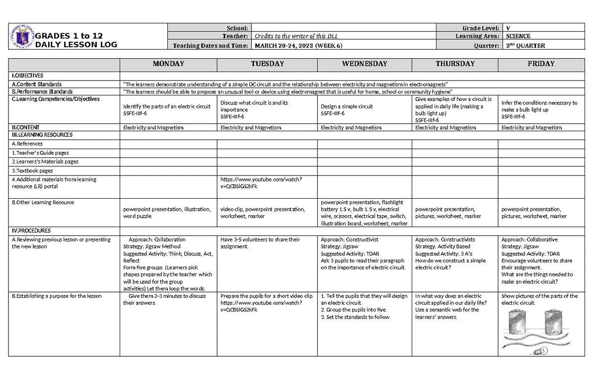 Science 5 Q1 Lesson Plan: Properties of Materials (W1/D1) - Studocu