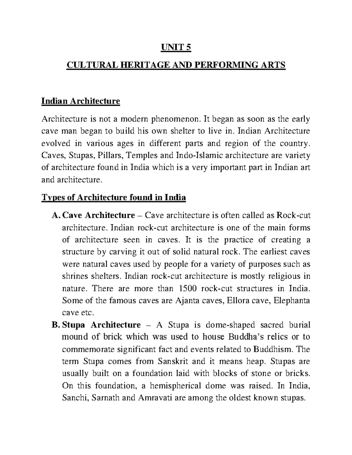 UNIT 5: Cultural Heritage & Performing Arts in Indian Architecture ...