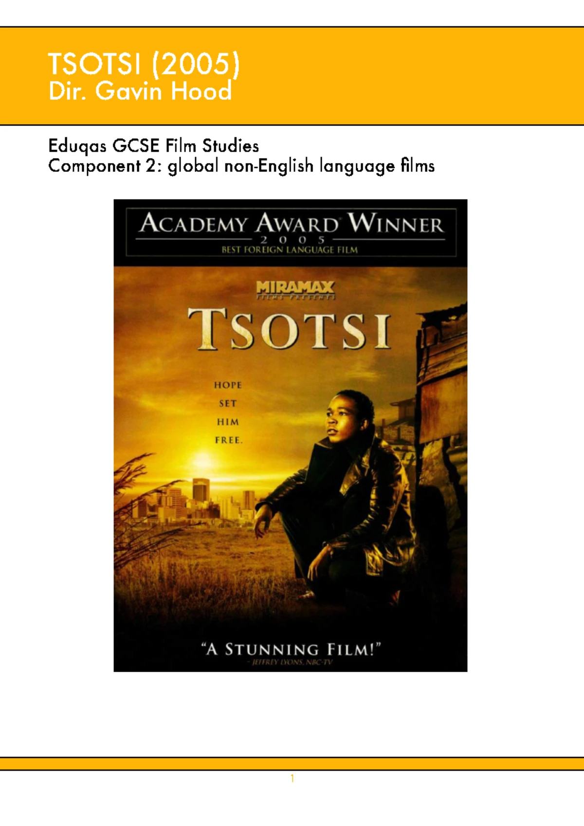 Tsotsi Study Guide Secondary - INTRODUCTION It is important to remember that the novel and film ...