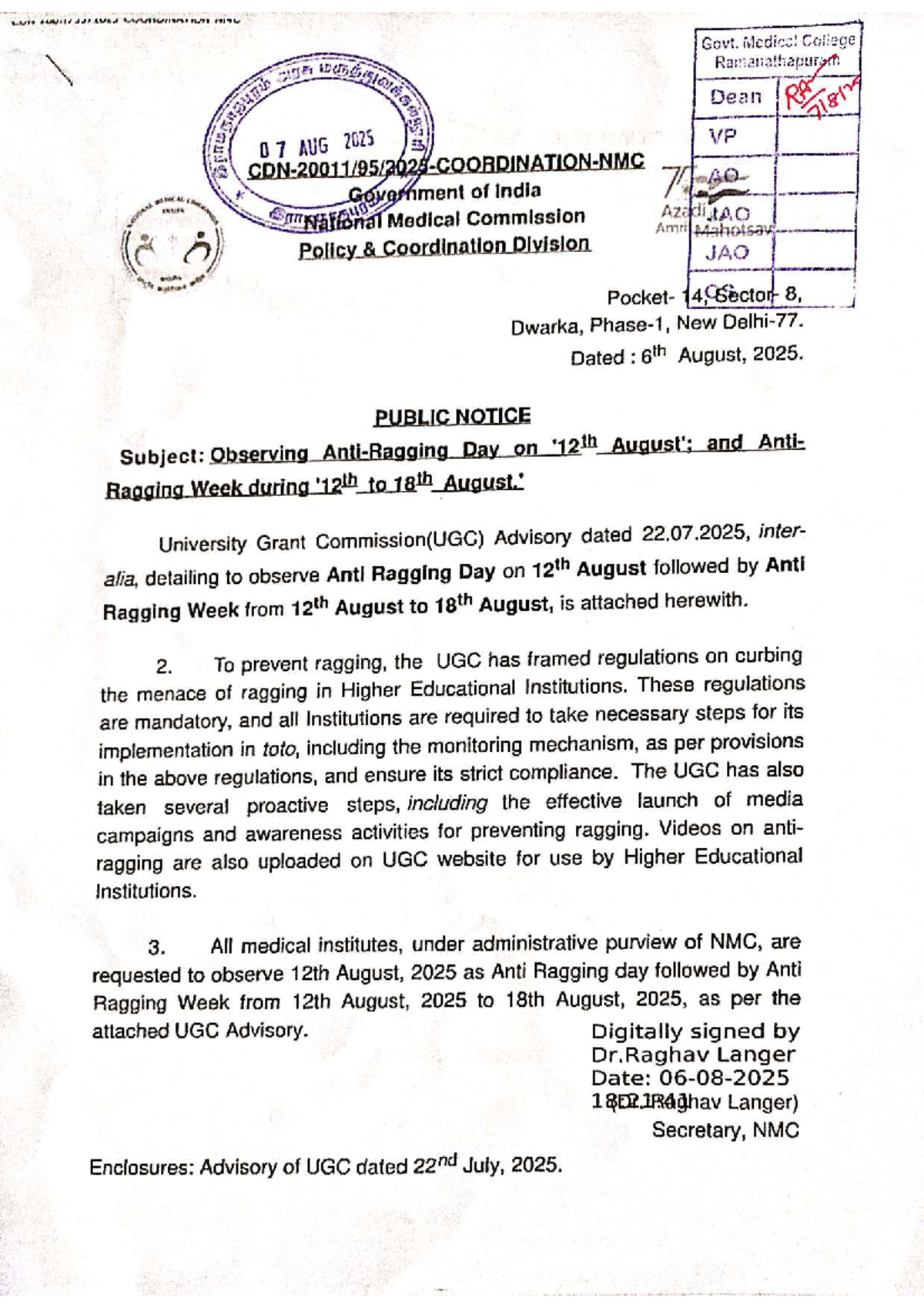 Anti Ragging Day Notice - UGC Advisory (2025) - Studocu