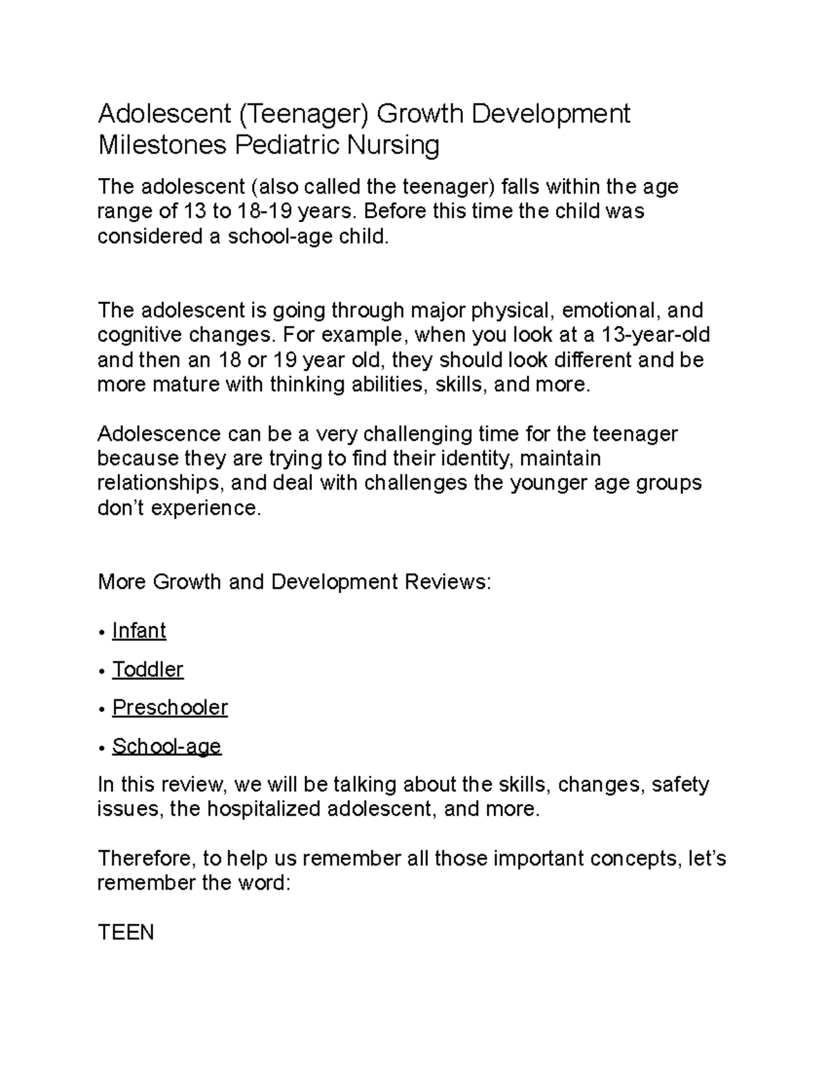Adolescent Growth and Development Milestones in Pediatric Nursing - Studocu