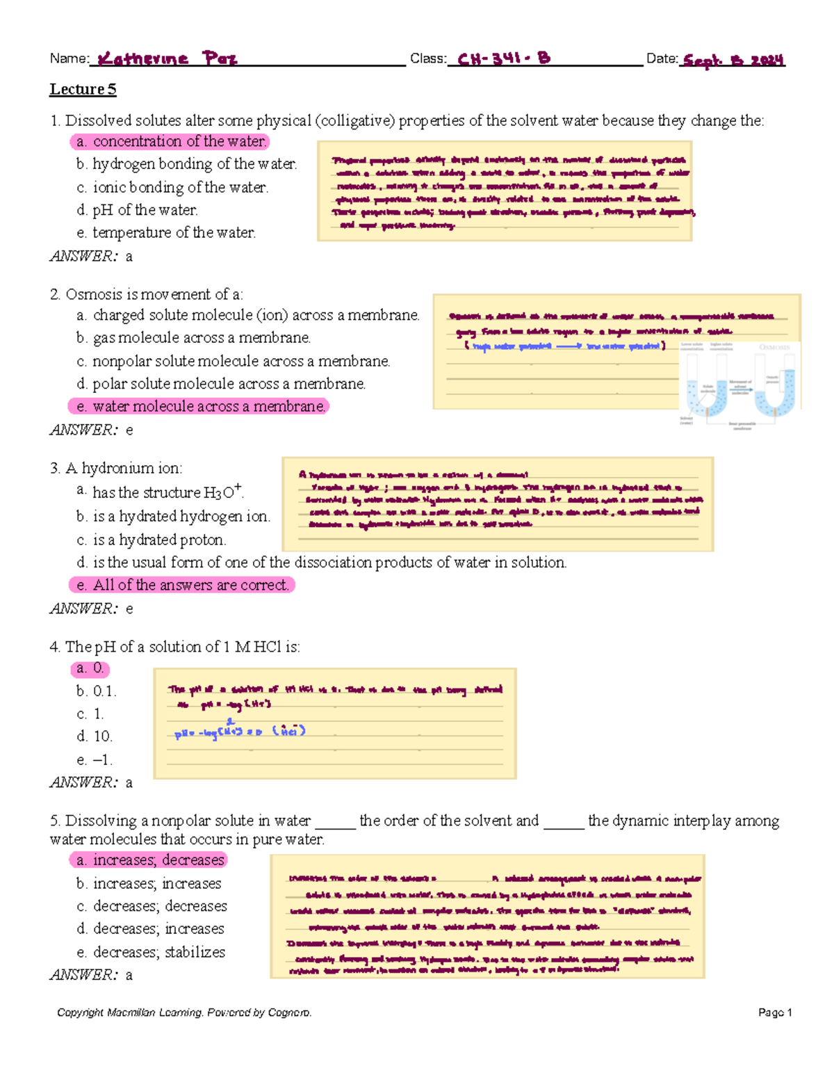 Biochem CH-341-B Lecture 5 Homework Notes and Answers - Studocu