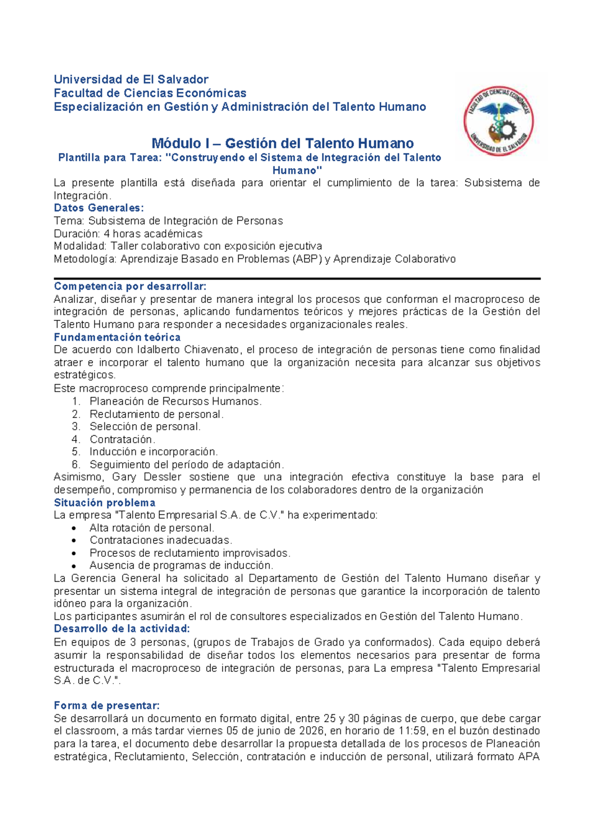 Tarea No 1: Diseño del Subsistema de Integración de Personas - Studocu