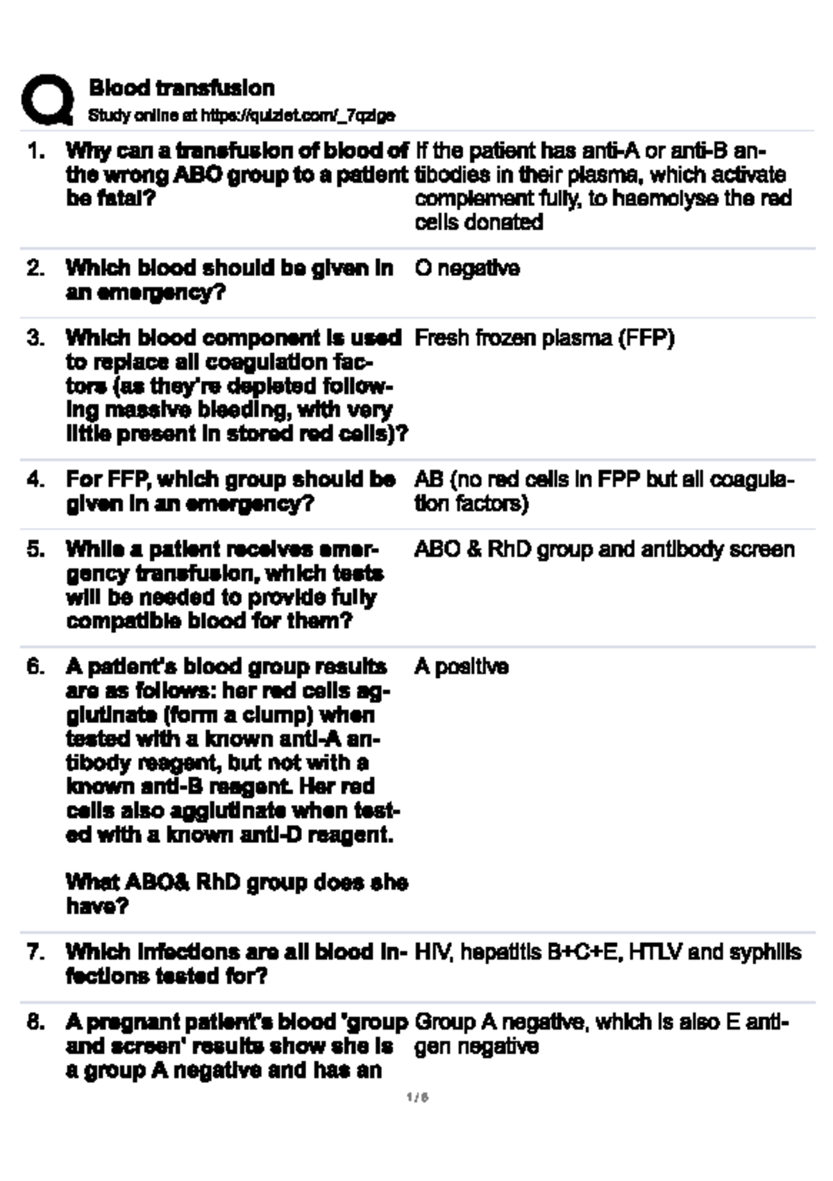 Blood Transfusion Q&A: Key Concepts and Guidelines - Studocu